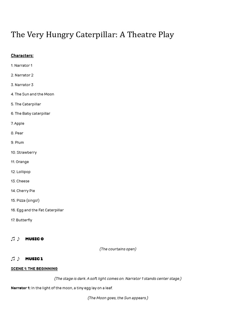 Very Hungry Caterpillar Play Script | PDF | Pupa | Butterfly