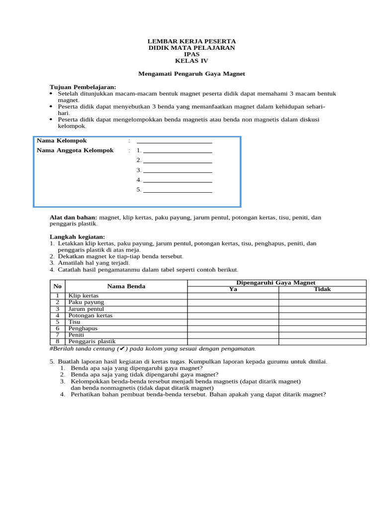 Lembar Kerja Peserta Didik Mata Pelajaran Ipas | PDF