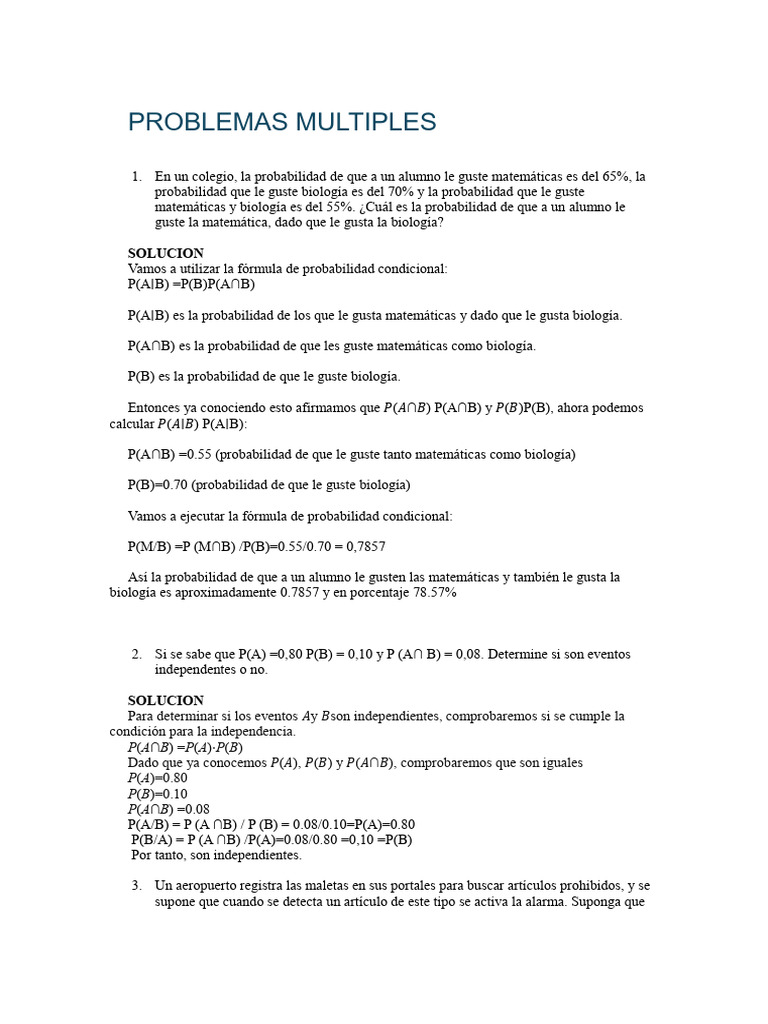PROBLEMAS MULTIPLES | PDF | Probabilidad | Conceptos matemáticos