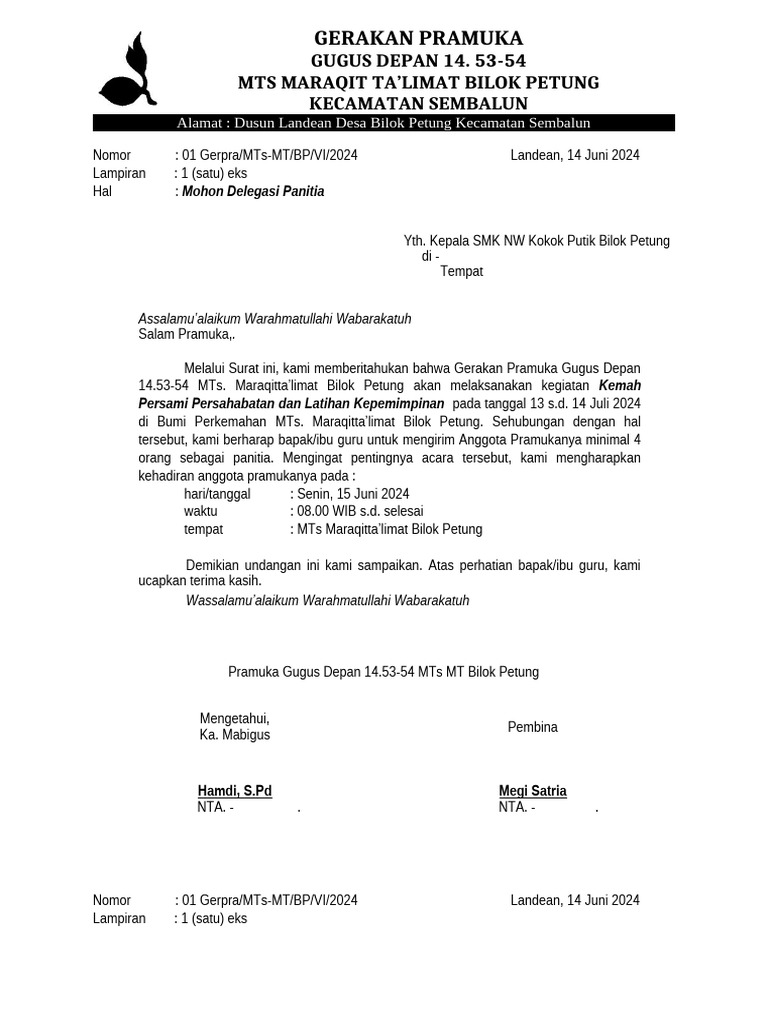 Surat Permohonan Panitia Persami | PDF