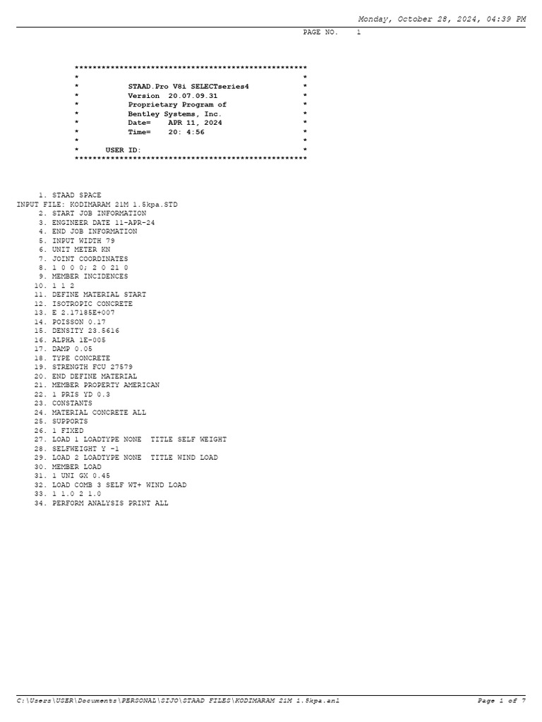 Kodimaram Staad | PDF | Mechanics | Mechanical Engineering