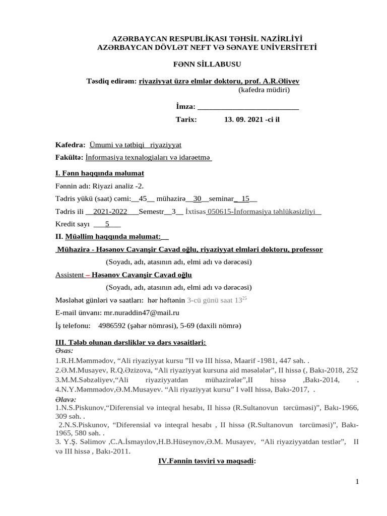 Sillabus Riy. Analiz2 | PDF