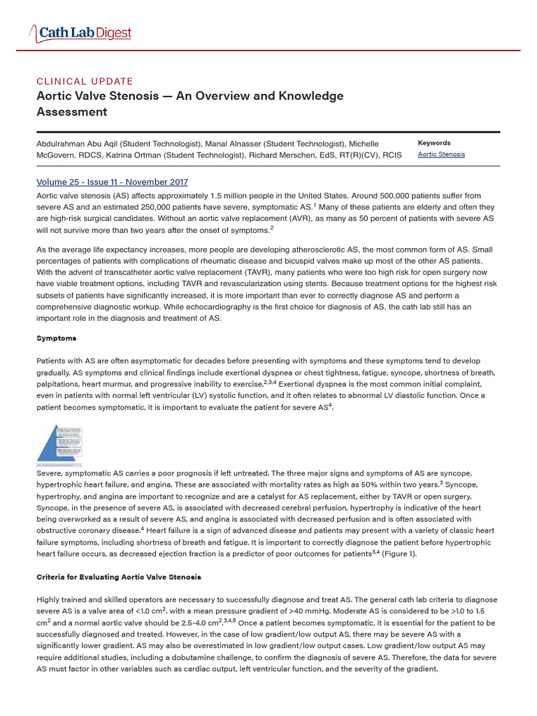 Aortic Valve Stenosis Knowledge Assessment | PDF | Aorta | Echocardiography