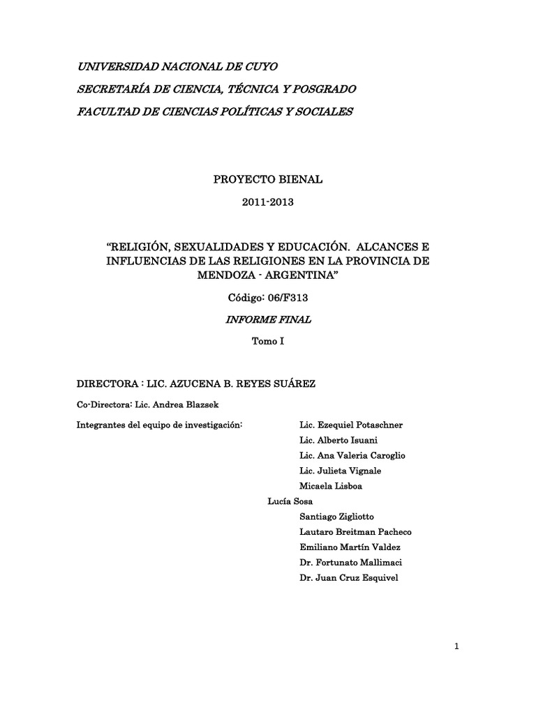 Informefinal Proyecto Religion Sexualidades Educacion | PDF | Educación sexual | Estado (política)