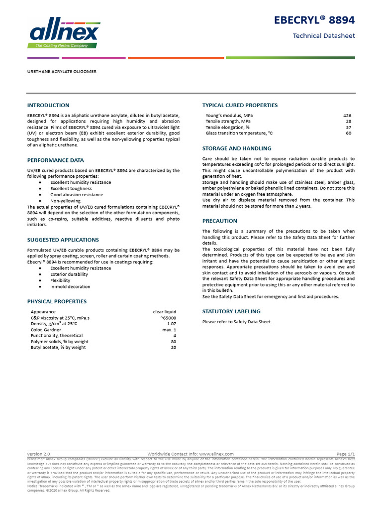 EBECRYL-8894_EN_A4 | PDF | Ultraviolet | Polyurethane