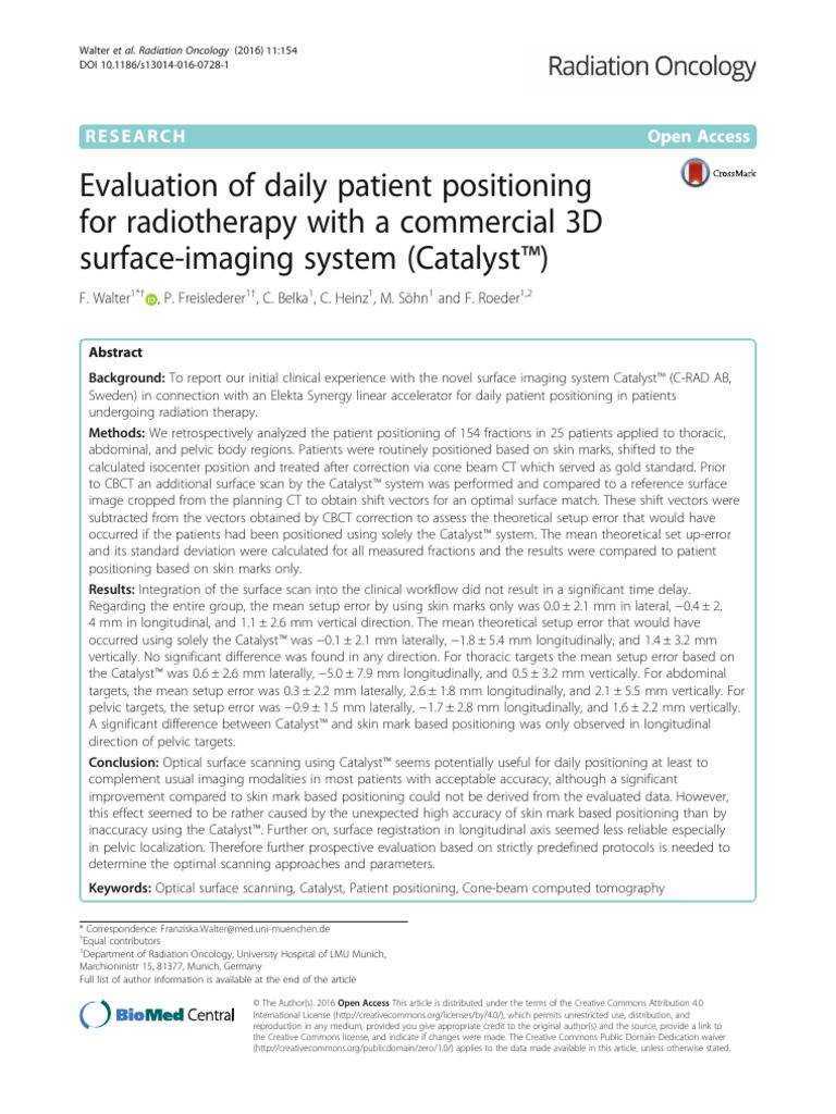 Evaluation of Daily Patient Positioning For Radiotherapy With A ...