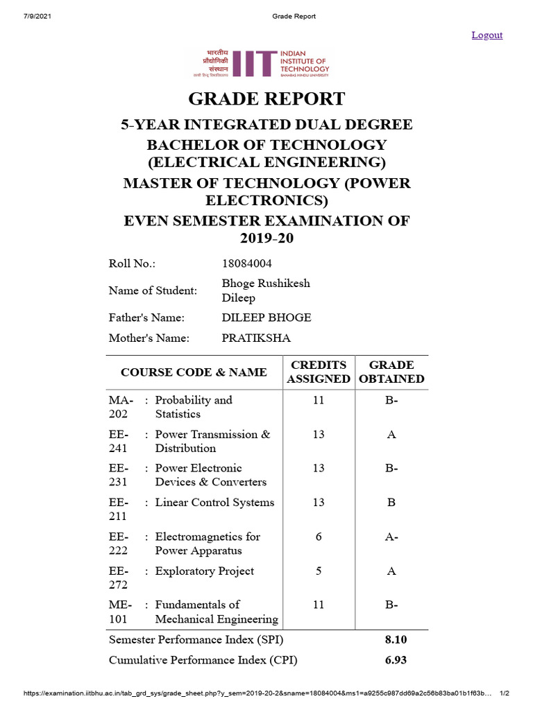 Grade Report Semester 4 | PDF | Engineering | Physical Sciences