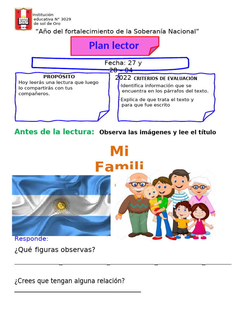Plan Lector Mi Familia | PDF | Artes del Lenguaje y Comunicación