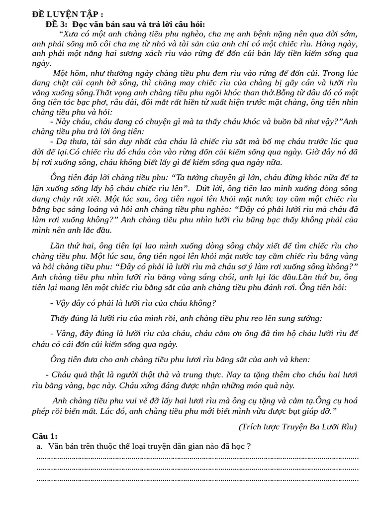 Đề Luyện Tập Văn 6 GKI | PDF