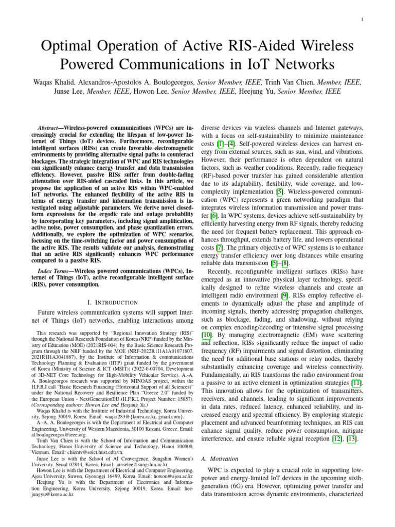 Optimal Operation of Active RIS-Aided Wireless Pow | PDF | Matrix ...