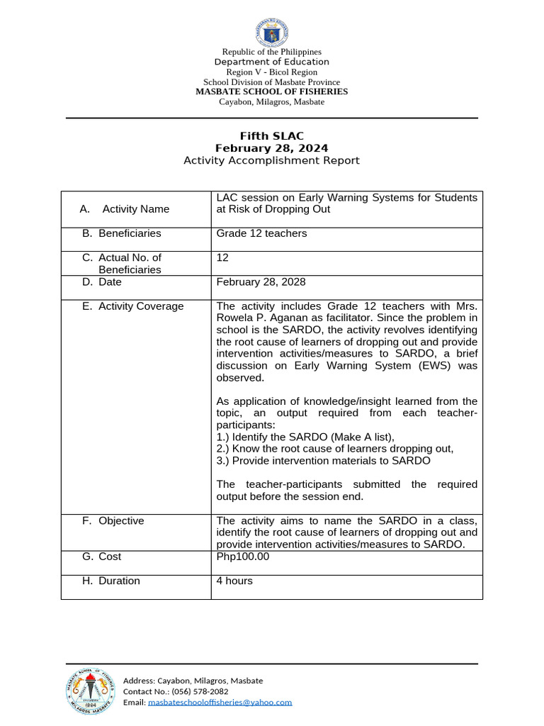 AAR 5th SLAC | PDF | Behavior Modification