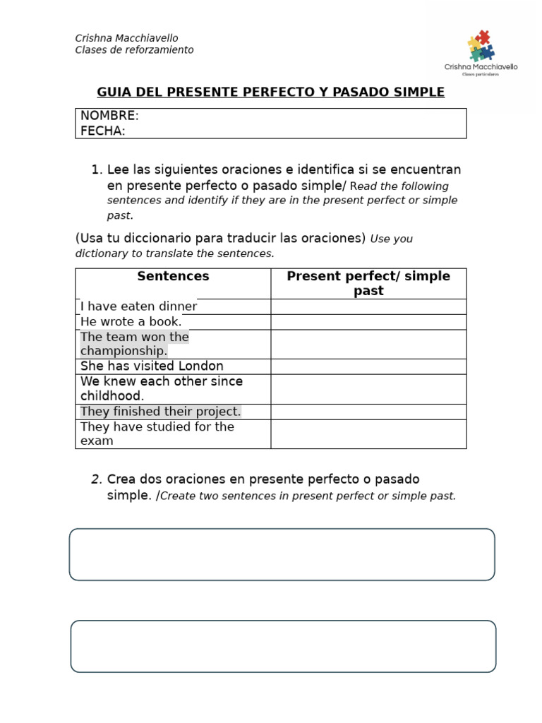 GUIA DEL PRESENTE PERFECTO Y PASADO SIMPLE | PDF