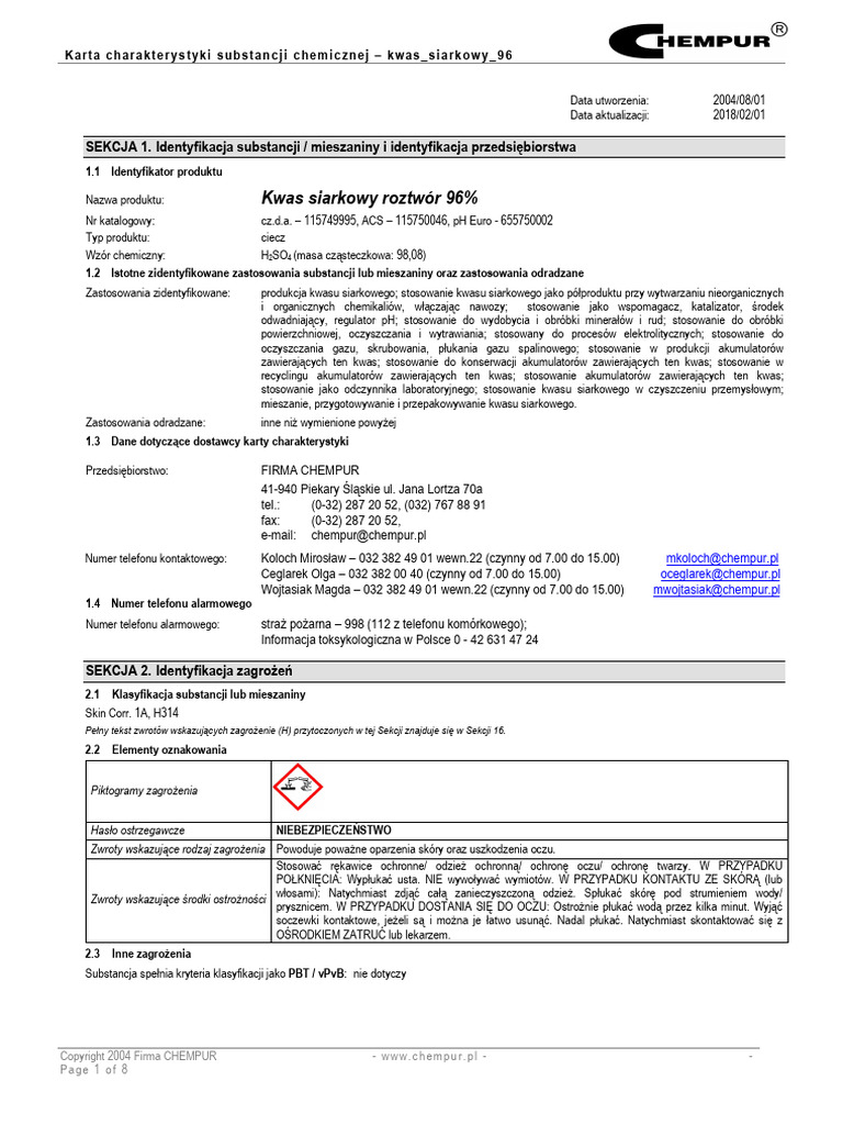 Kwas Siarkowy 96 | PDF