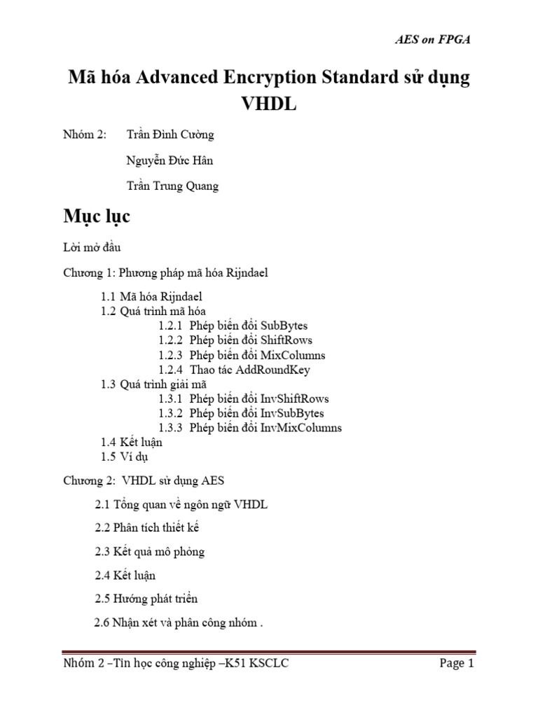 Mã Hóa Advanced Encryption Standard VHDL: S D NG | PDF