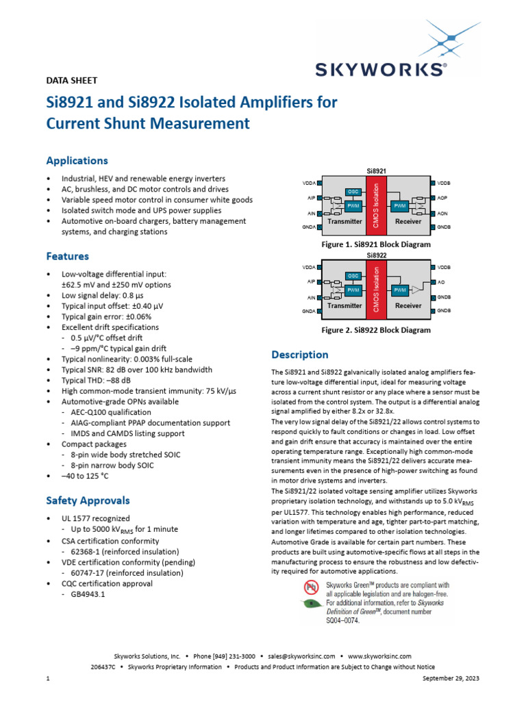 si8921-22-datasheet | PDF | Signal To Noise Ratio | Amplifier
