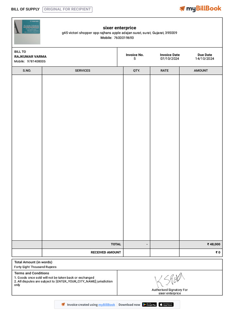5-Sales invoice-RAJKUMAR VARMA | PDF
