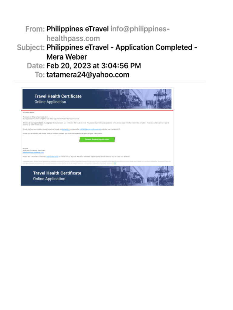 Philippines eTravel - Application Completed - Mera Weber | PDF
