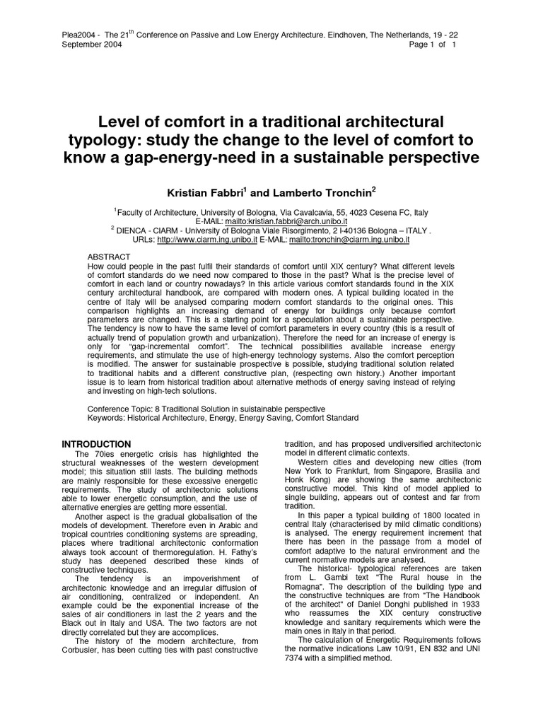 Level of Comfort in A Traditional Architectural Typology: Study The ...
