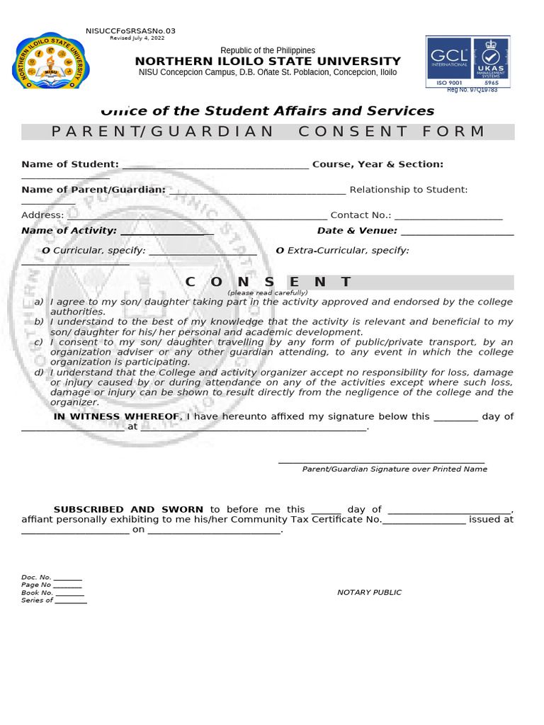 2017 Nov Parental Consent | PDF | Civil Law (Common Law) | Common Law