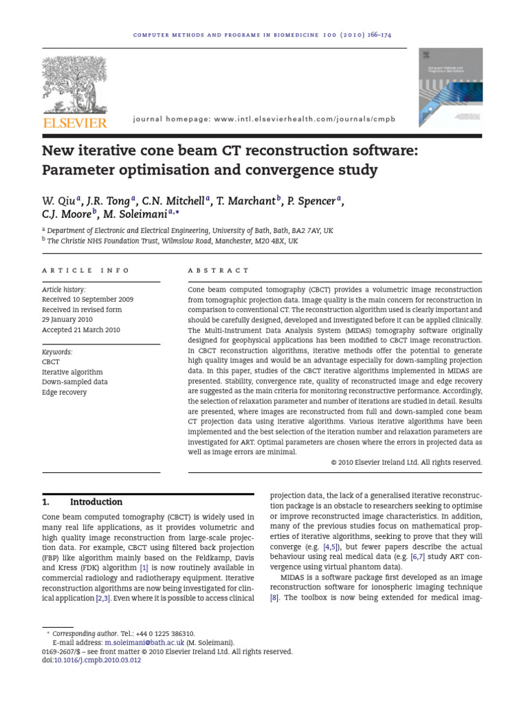 New Iterative Cone Beam CT Reconstruction Software - Parameter Optimisation and Convergence ...