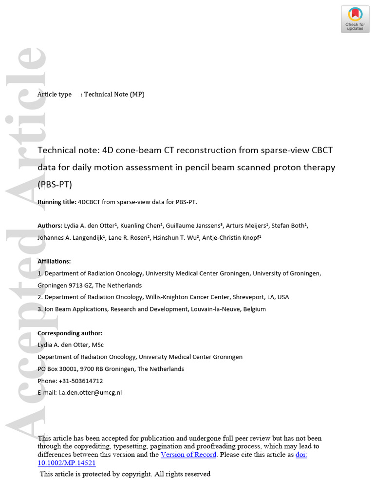 Technical Note - 4D Cone Beam CT Reconstruction From Sparse View CBCT ...