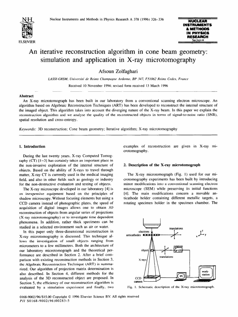 An Iterative Reconstruction Algorithm In Cone Beam Geometry Simulation And Application In X