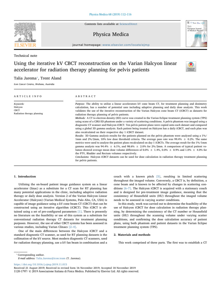 Using The Iterative KV CBCT Reconstruction On The Varian Halcyon Linear ...