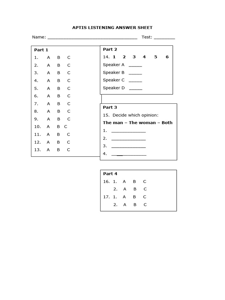 Aptis Listening Sheet | PDF