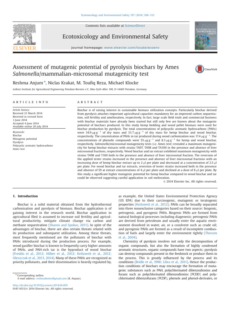 Assessment of Mutagenic Potential of Pyrolysis Biochars by Ames ...