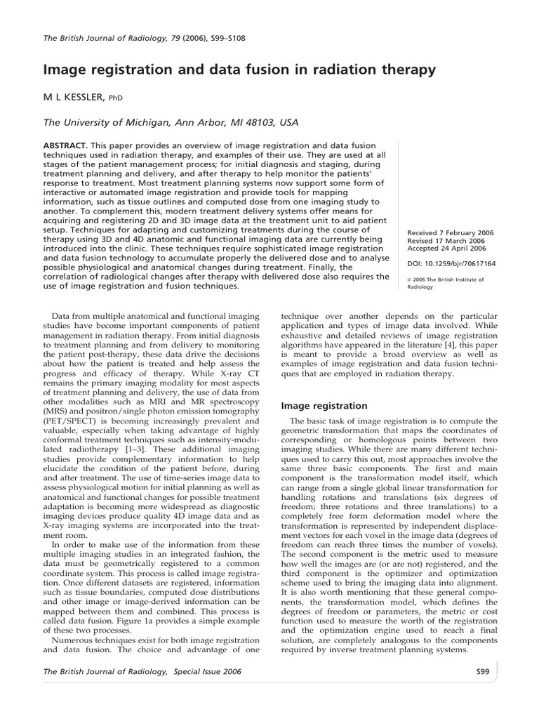 Image Registration and Data Fusion in Radiation Therapy | PDF | Medical Imaging | Ct Scan