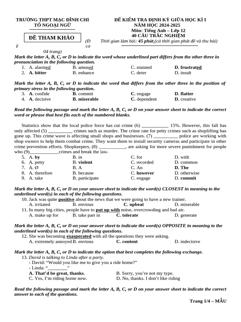 ANH12-GIỮA HK1-24-25 - (Tham Khảo) | PDF | Adolescence | Social Media