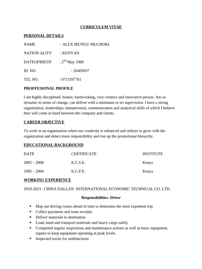 Samuel Irungu cv | PDF | Transport | Vehicles