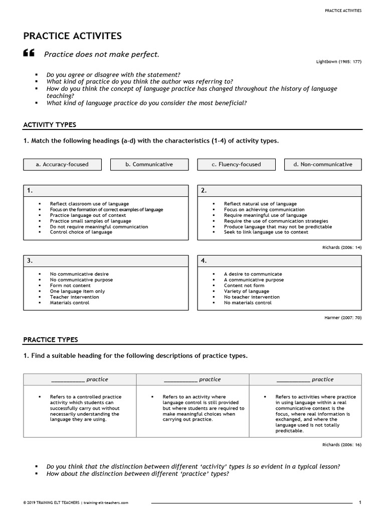 Input Session - Practice Activities - Trainee - V1.0 | PDF ...