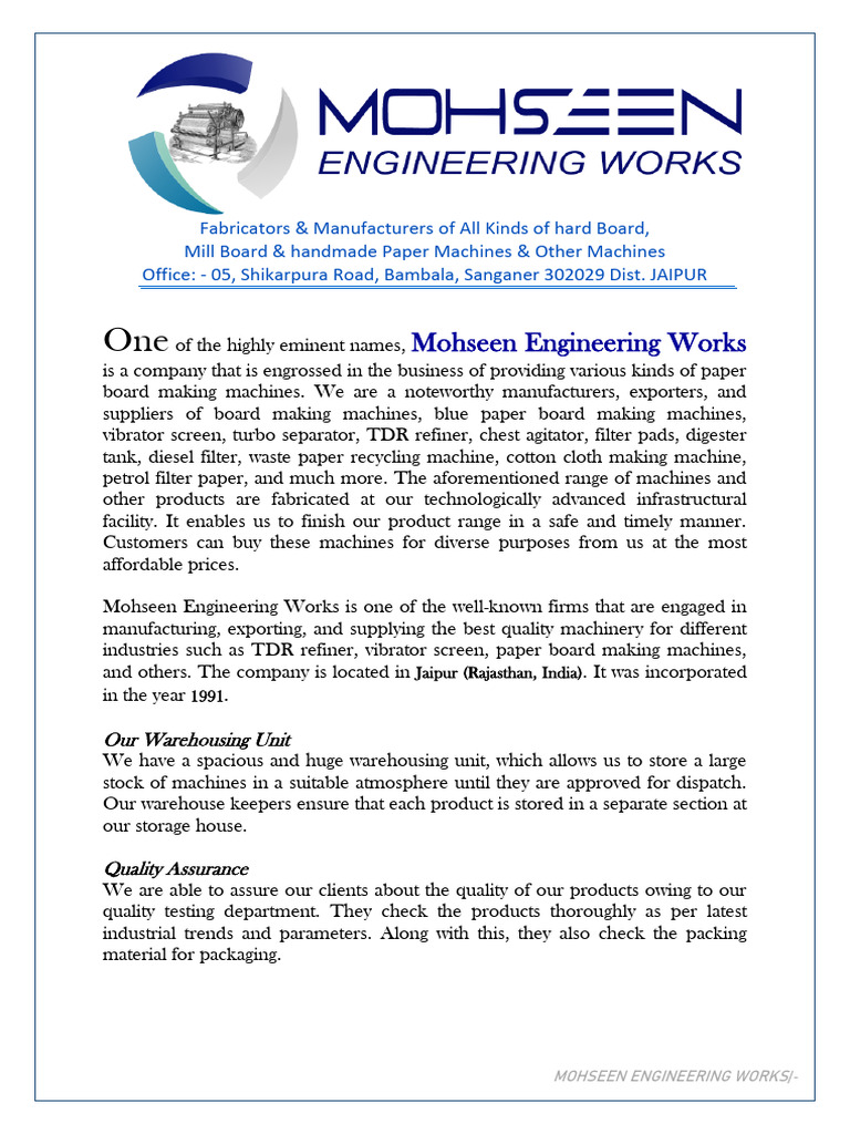 All Machines Details-Mohseen Engineering Works | PDF | Pump