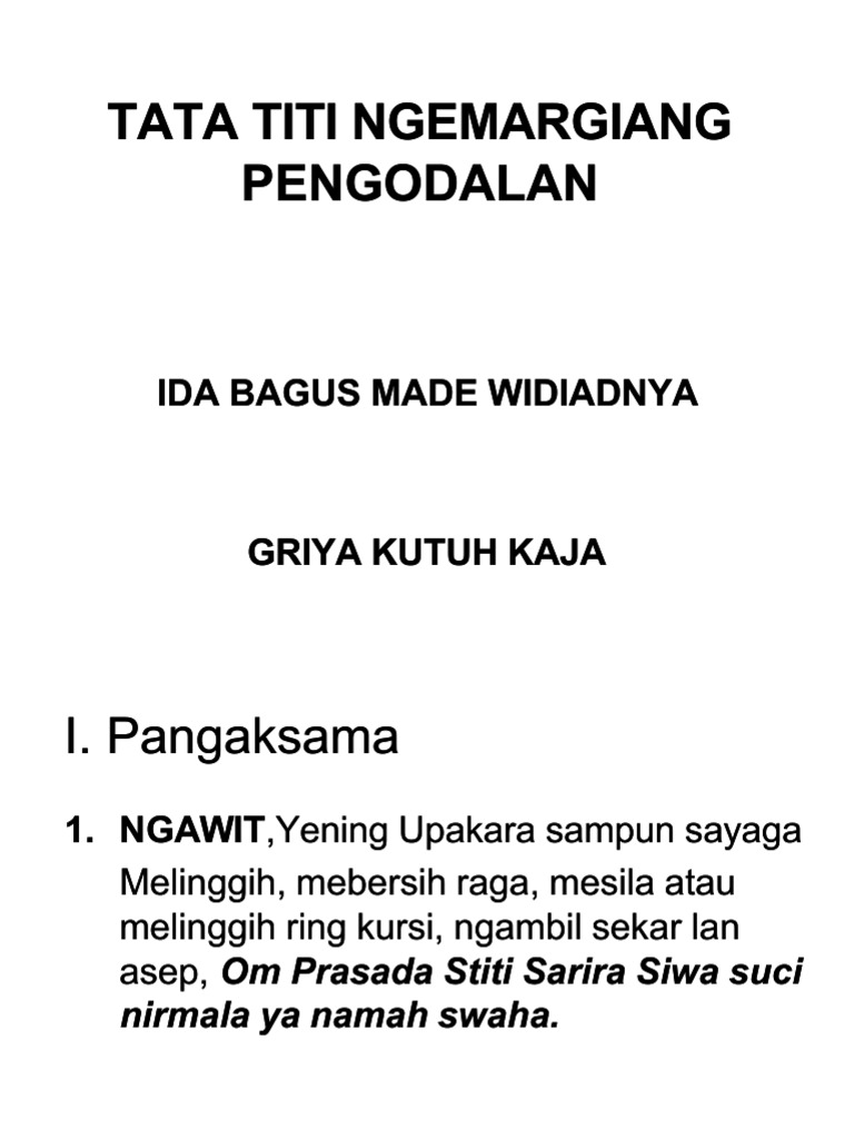 Tata Titi Ngemargiang Piodalan | PDF