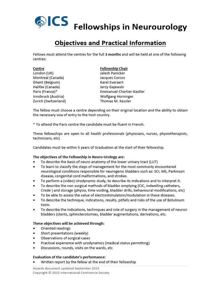 ICS Neurourology Fellowship Guidelines | PDF | Urology | Clinical Medicine