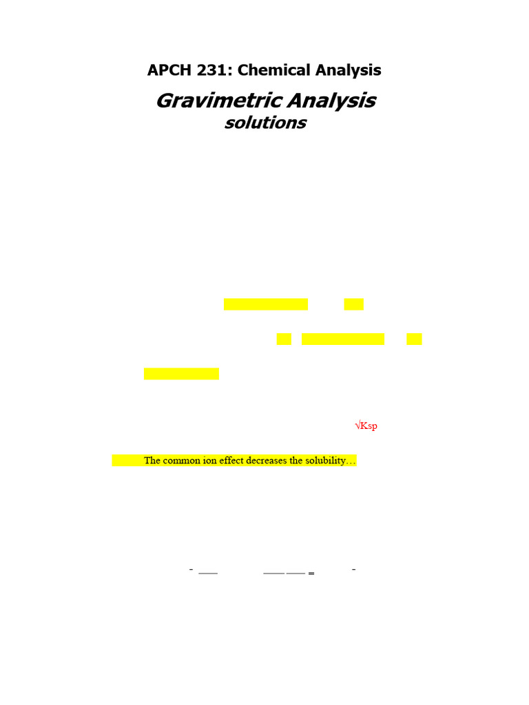 Gravimetric Analysis Tutorial Solutions | PDF | Mole (Unit) | Solubility