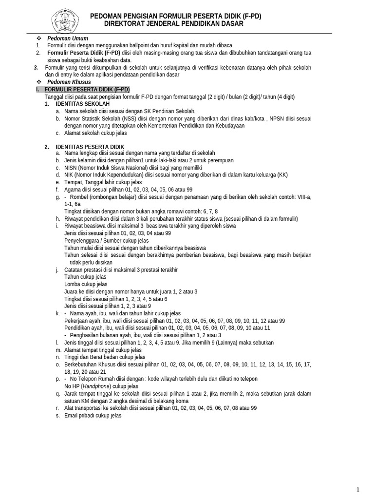 Pedoman Formulir - F-PD | PDF