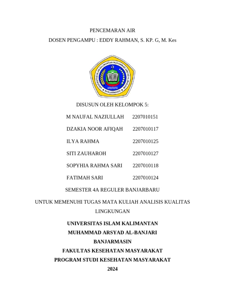 Makalah Kelompok 5 Pencemaran Air | PDF | Sains & Matematika