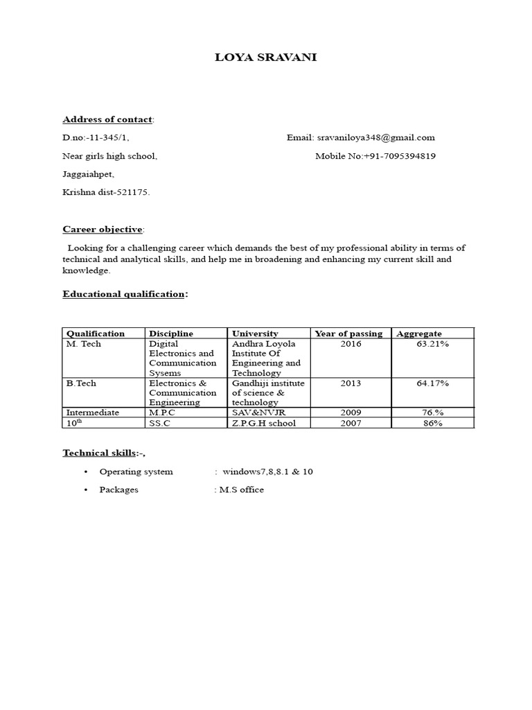 Sravani Resume | PDF | Computers