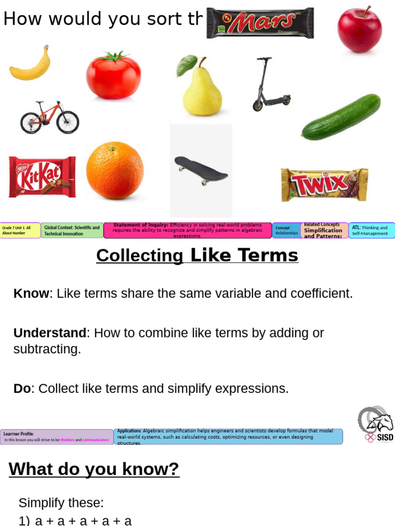 Collect Like Terms Lesson 1 POWERPOINT | PDF | Teaching Methods ...