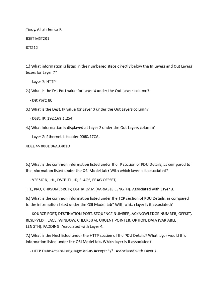 Alliah Tinoy - ICT Lab 4-1 | PDF | Transmission Control Protocol | Osi ...