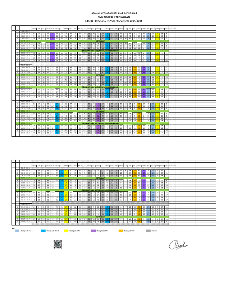 Jadwal KBM 2425 - Revisi Berlaku Mulai 7 Oktober 2024 | PDF