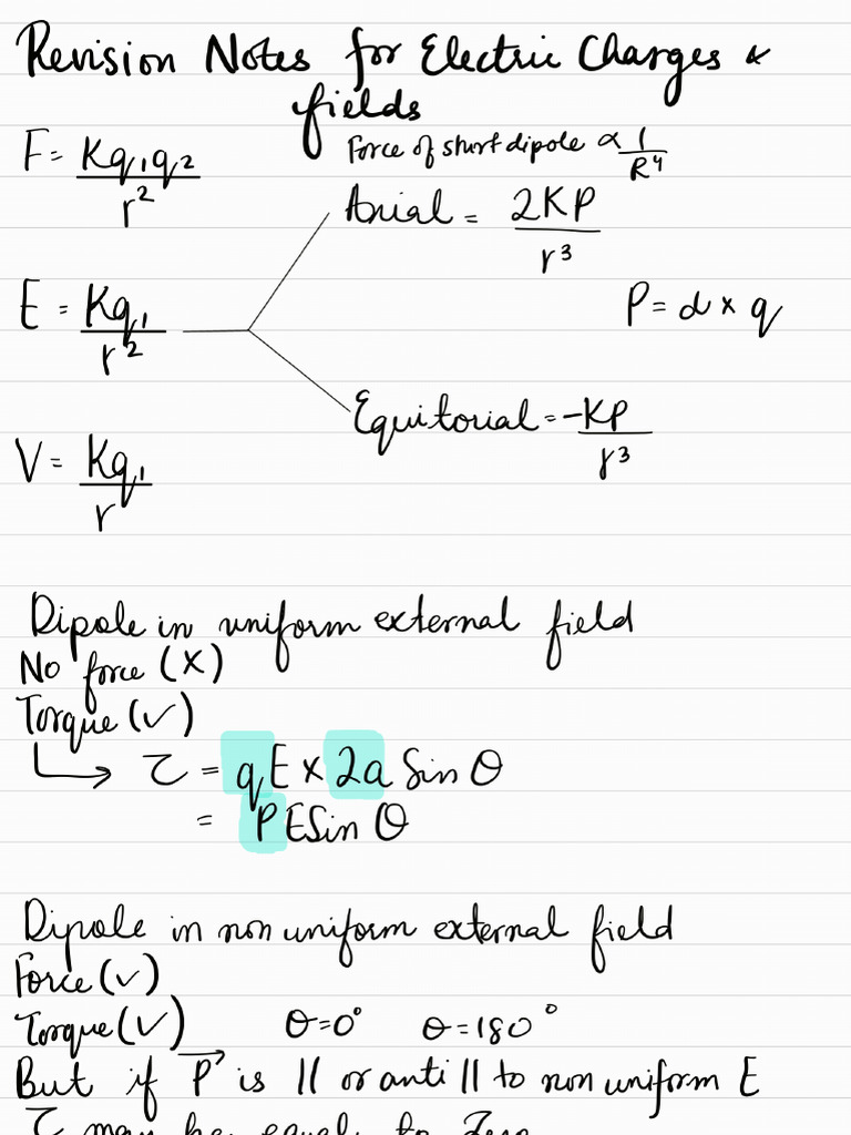 Revision Notes Electrostatics - 240907 - 175517 | PDF