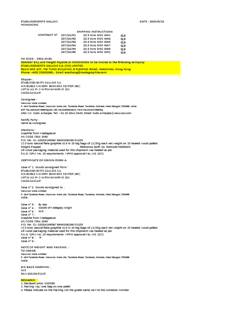 237 24 R1 R6 Shipping Instructions | PDF | Consumer Goods | Supply Chain Management
