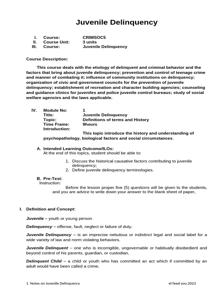 Juvenile Notes 2024 | PDF | Criminology | Crimes