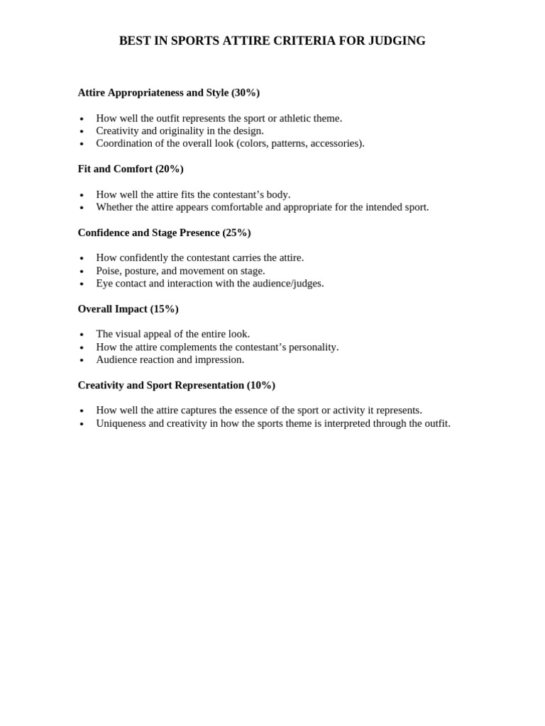 Best in Sports Attire Criteria For Judging Emcee's | PDF