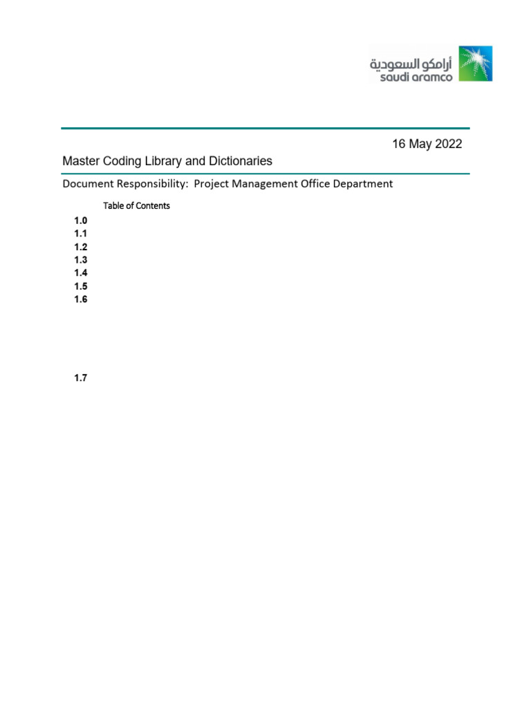 Aramco Master Coding Library and Dictionaries (Activity Coding) | PDF ...