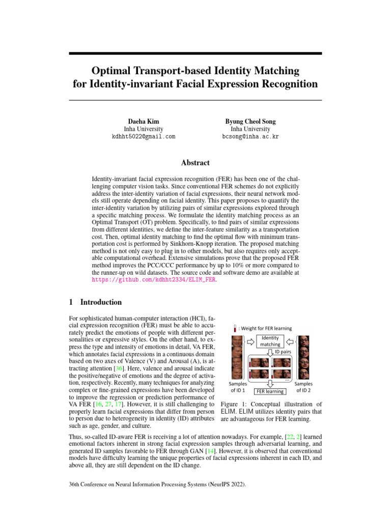 Neurips 2022 Optimal Transport Based Identity Matching For Identity Invariant Facial Expression