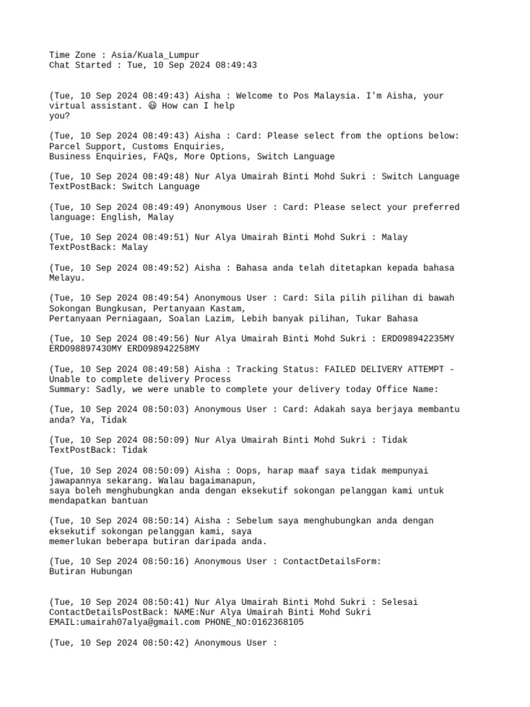 Chat Transcript | PDF